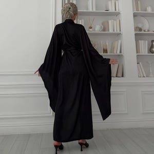 Black Silk Long Kimono Robe and Pajama Set - Luxurious Floor Length ...