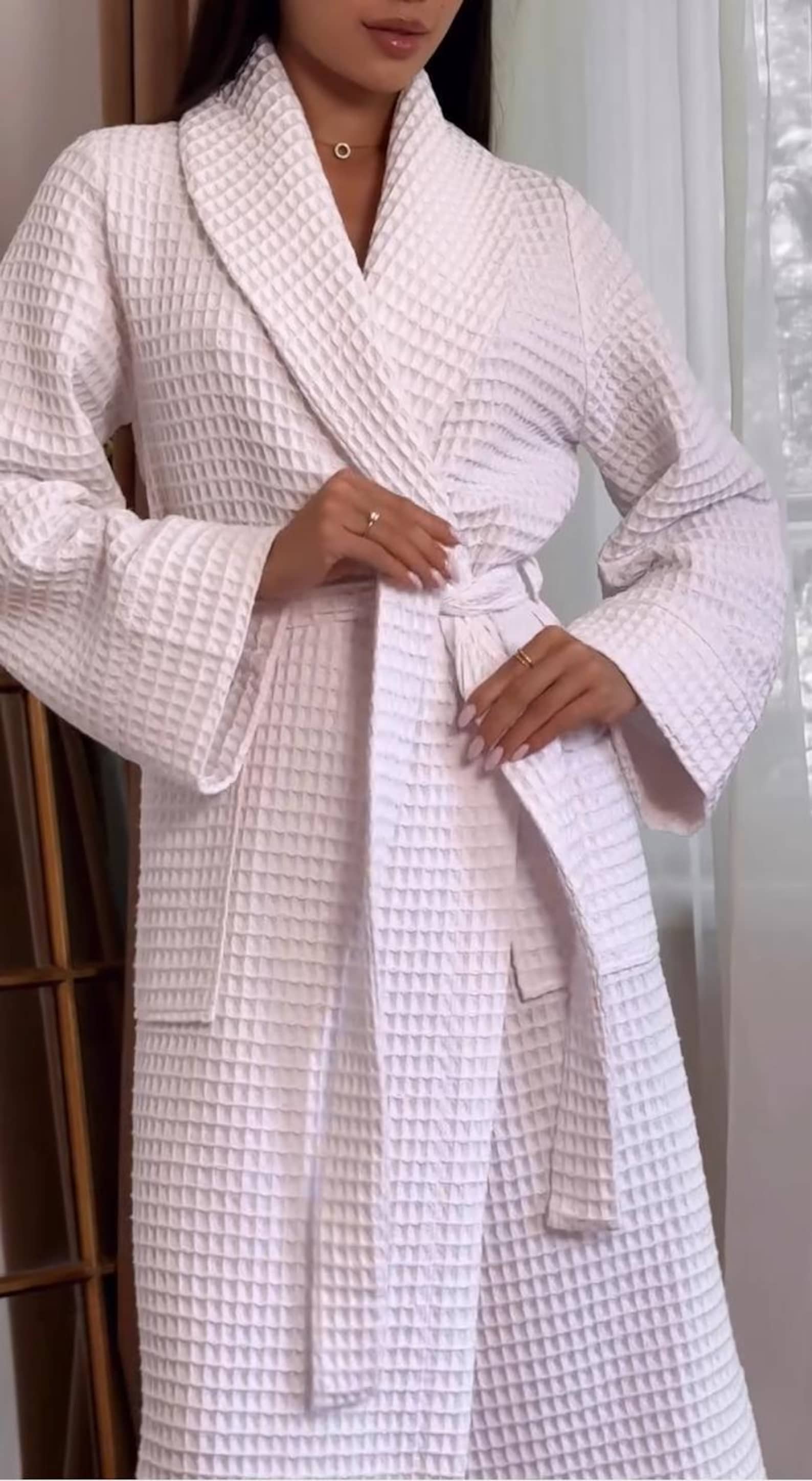 Luxury White Waffle Robe Soft Long Bathrobe for Men & Women Ideal ...