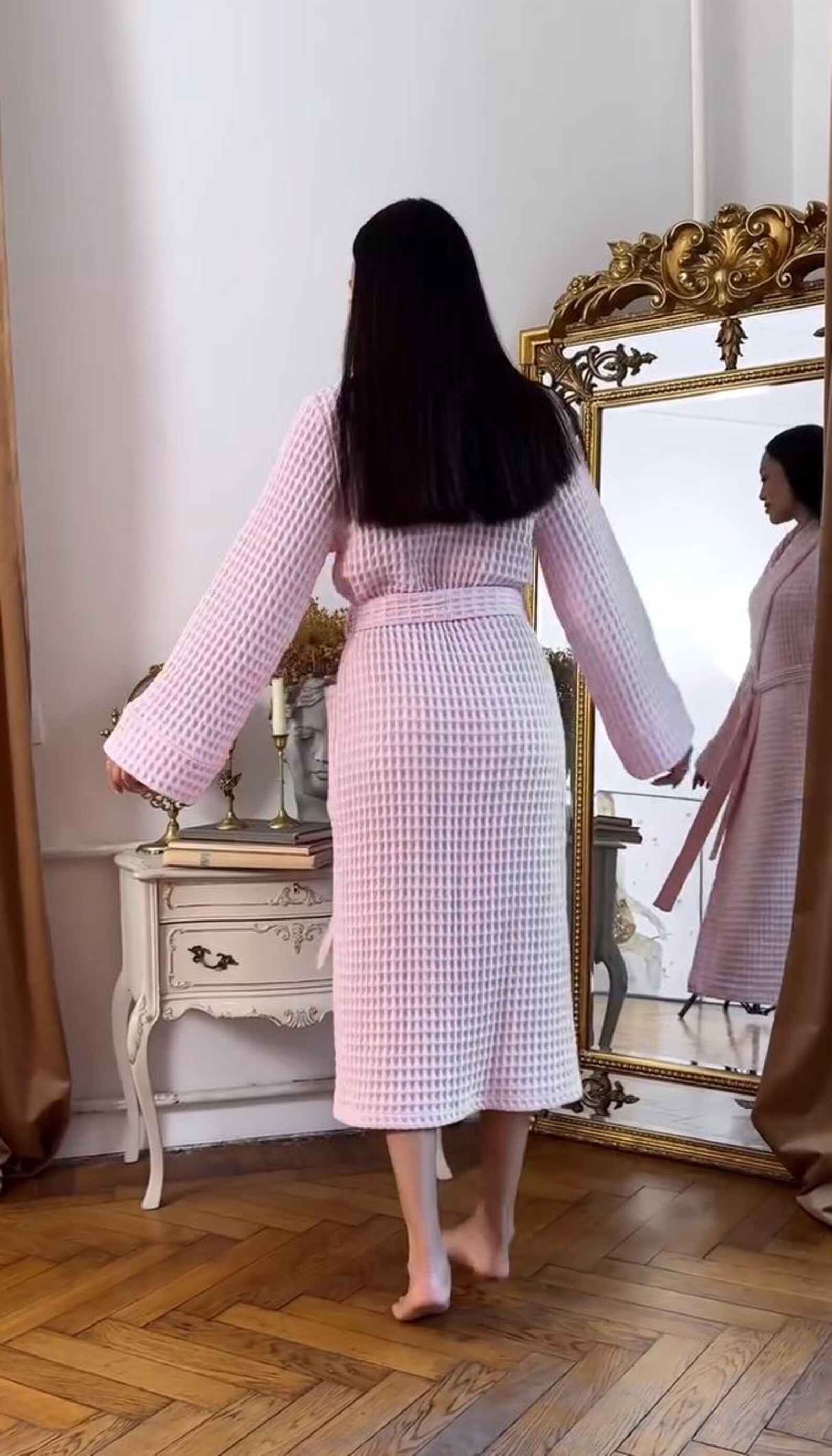 Pink Long Waffle Robe - Soft Long Bathrobe for Women - Ideal Spa Gift ...