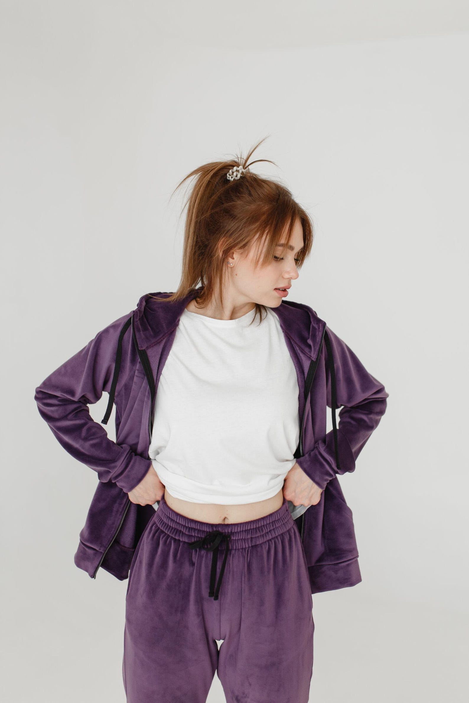 Purple Velour Tracksuit for Women - Comfortable Zip Hoodie & Pocketed ...