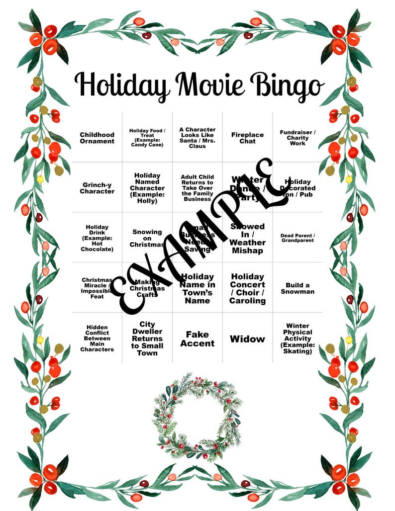 Romantic Holiday Movie Trope Bingo Card - Etsy