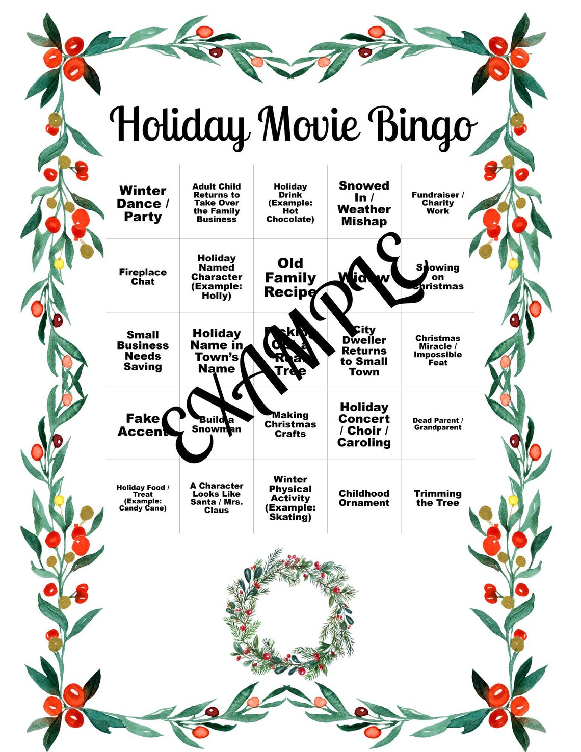 Romantic Holiday Movie Trope Bingo Card - Etsy