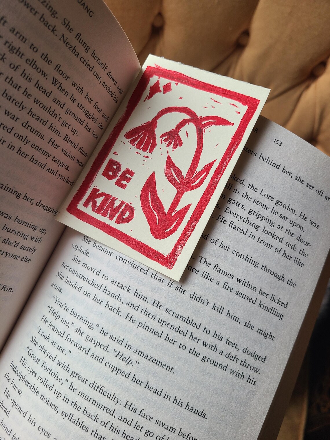 Be Kind Folk Flower – Hand Printed Linocut Bookmark | Mini Print ...
