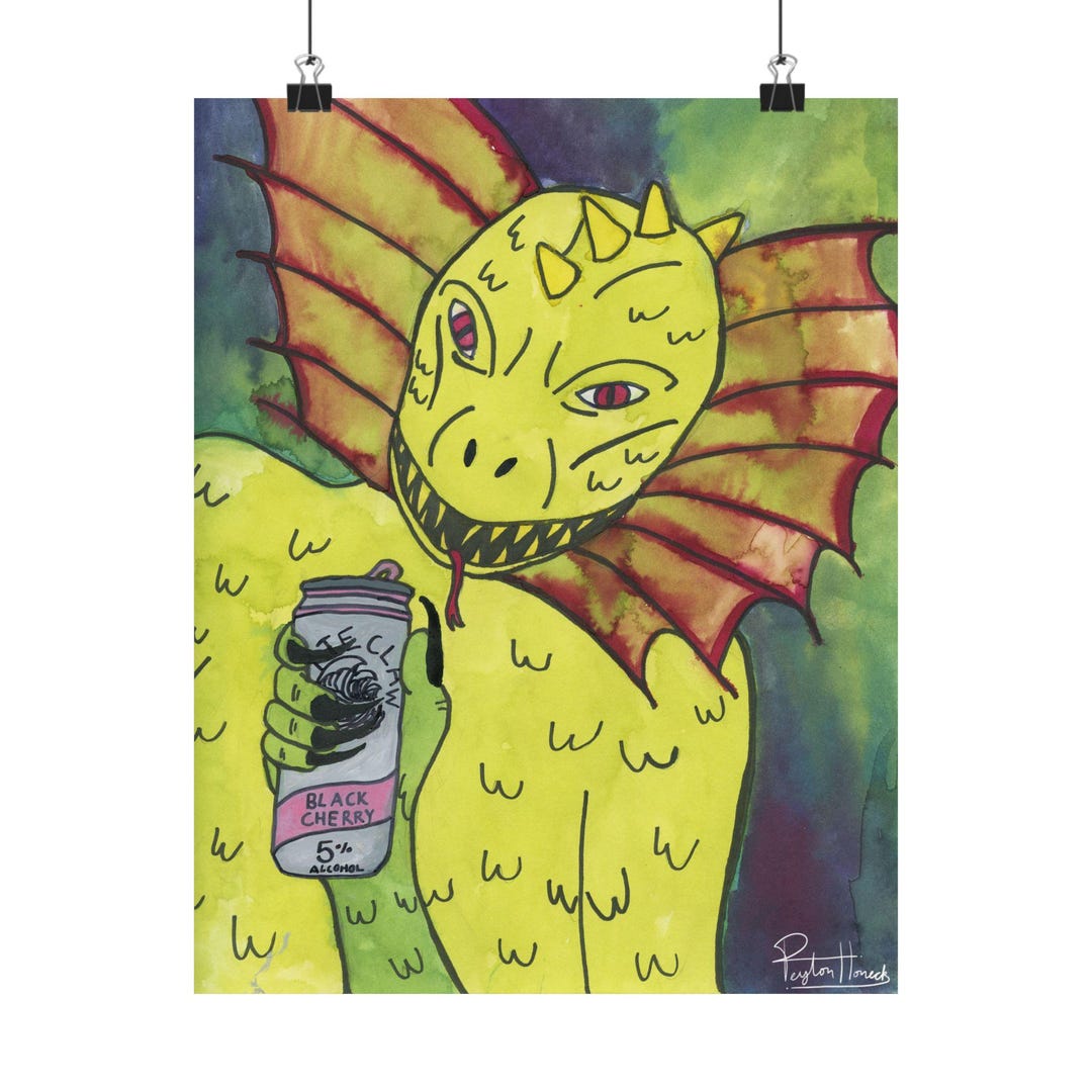Lizard Party Surrealist Watercolor Print - Green Lizard Portrait, Party ...