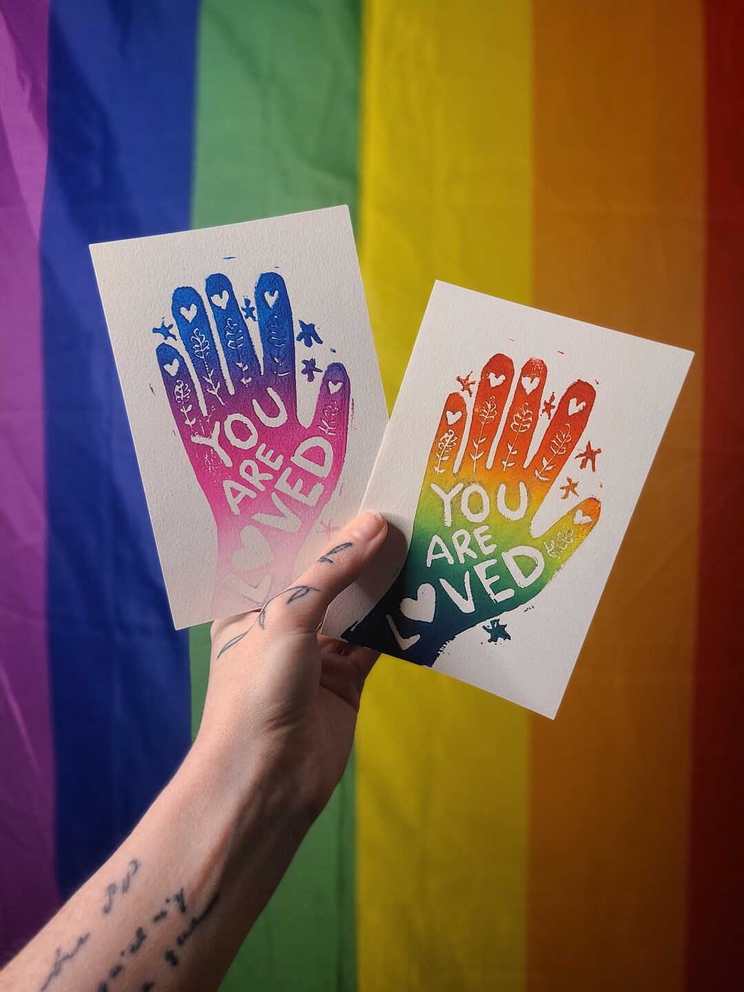 YOU ARE LOVED – Queer Pride Linocut Print | Hand With Lavender ...