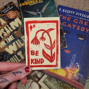 Be Kind Folk Flower – Hand Printed Linocut Bookmark | Mini Print ...