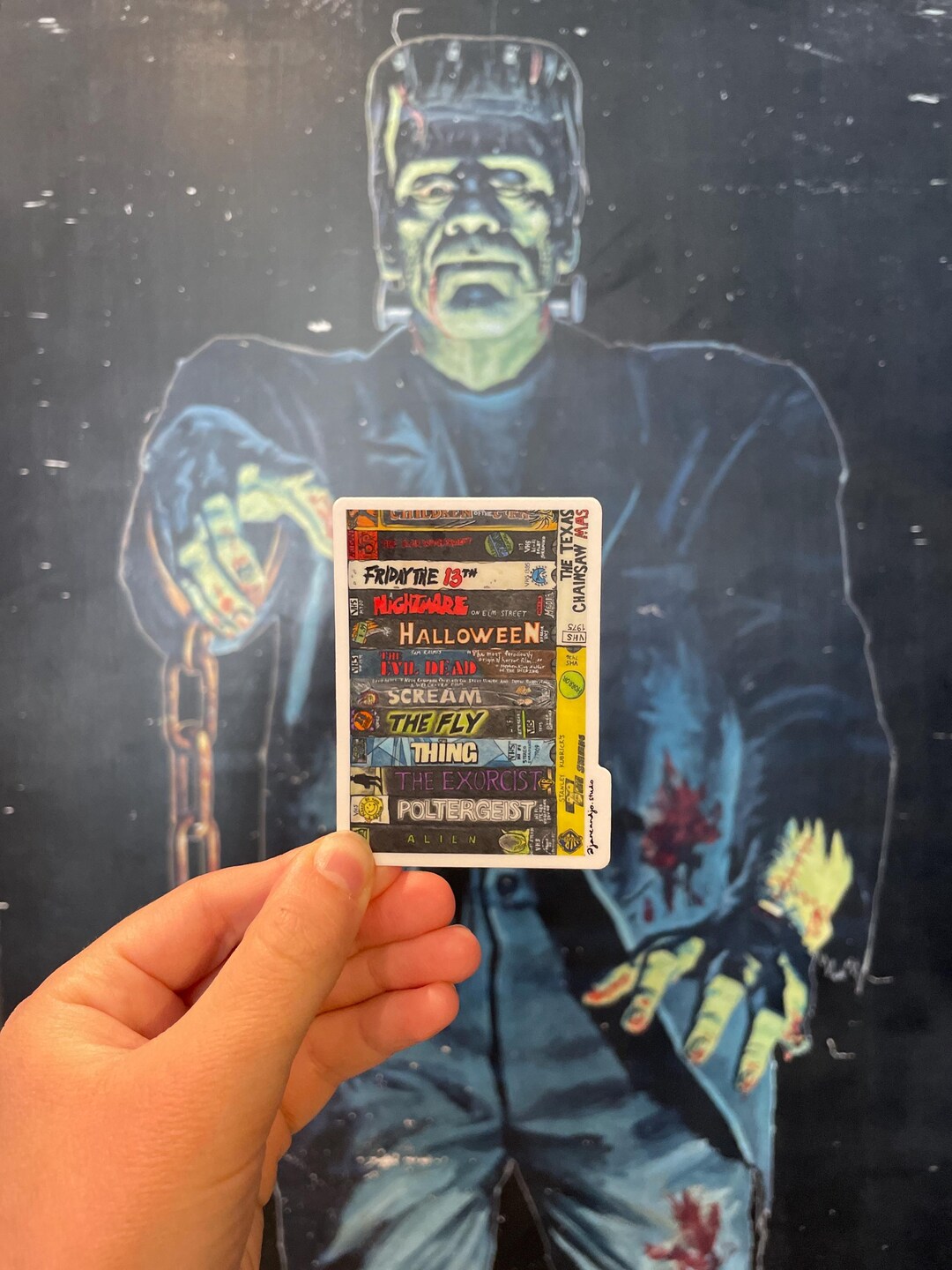 Horror VHS Stack Sticker – Retro Horror Movie Art Featuring Alien, the ...