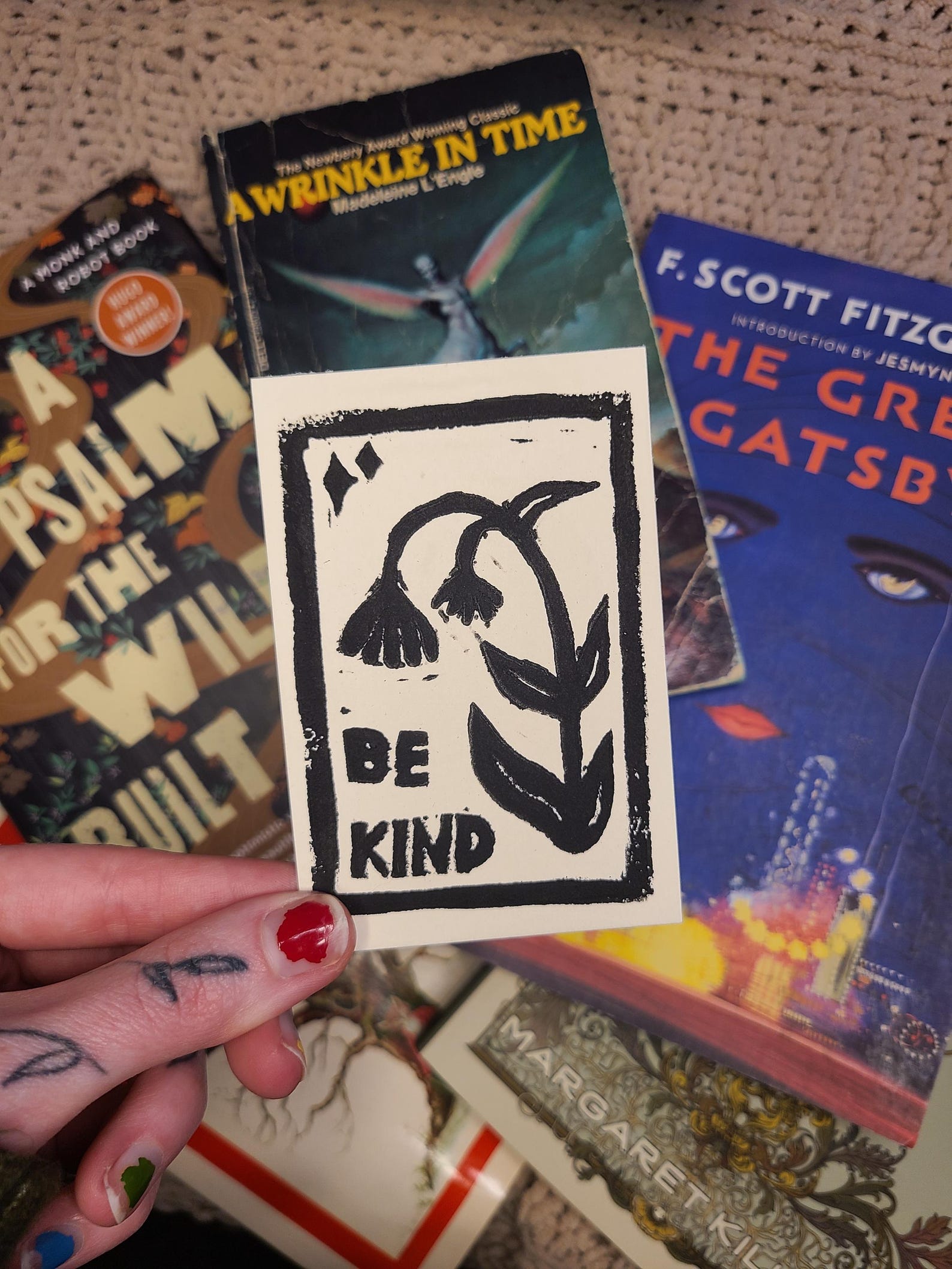 Be Kind Folk Flower – Hand Printed Linocut Bookmark | Mini Print ...