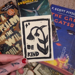 Be Kind Folk Flower – Hand Printed Linocut Bookmark | Mini Print ...