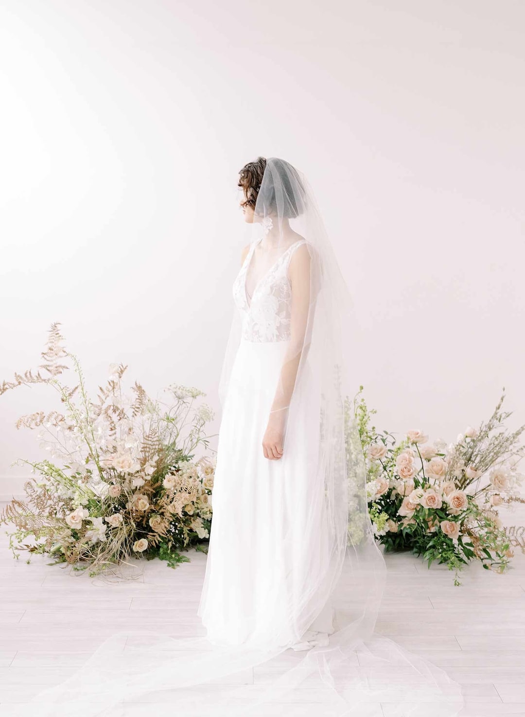 Simple and Wide Chapel Veil With Blusher - Simple and Wide Chapel Veil ...