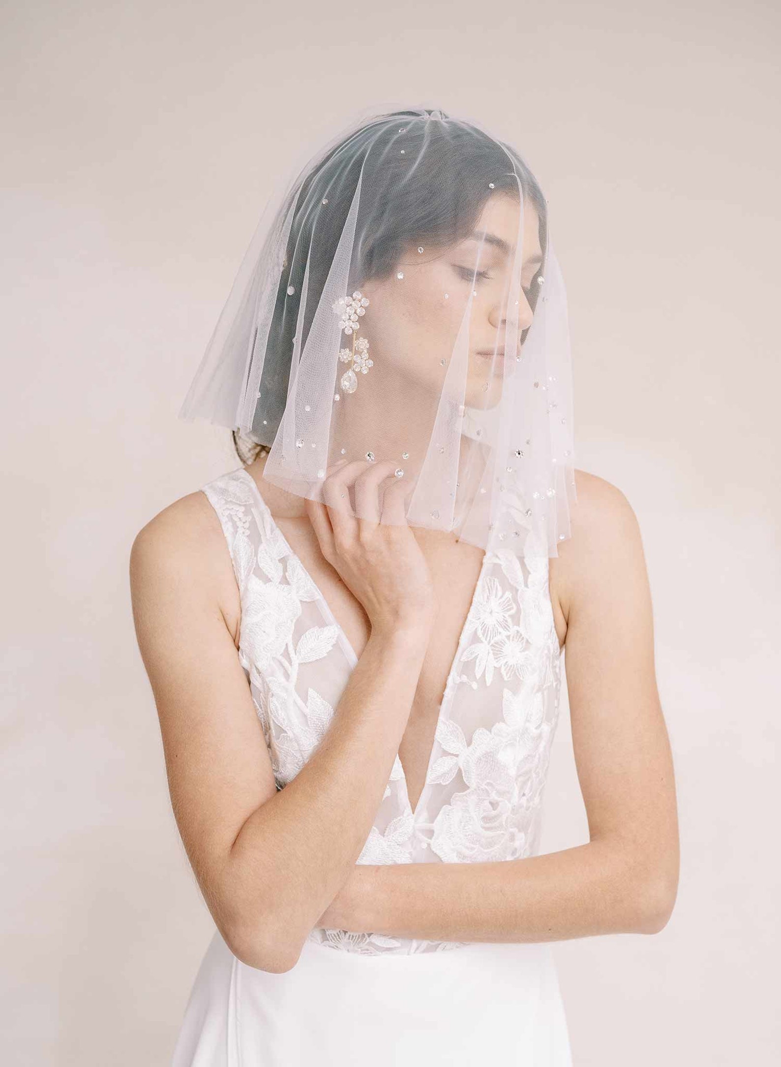 Bridal Short Crystal Soft Veil - Whisper Tulle, Short Crystal Veil - Style #2352 - Etsy