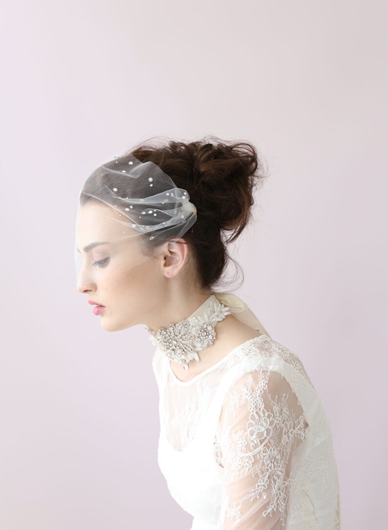 Bridal Bandeau Veil - Rhinestone Adorned Tulle Bandeau Veil - Style 425 ...
