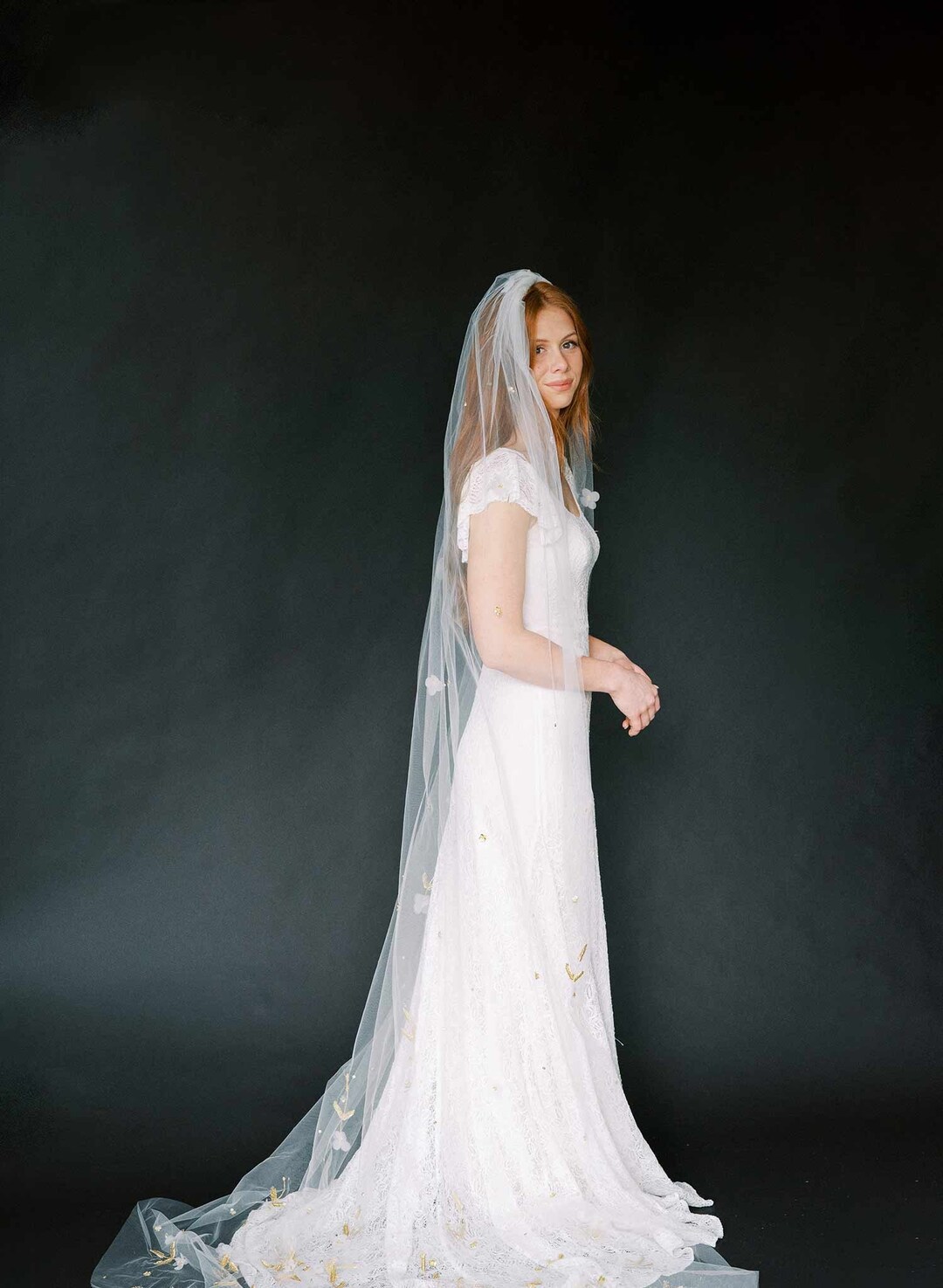 Cathedral Train Veil, Bridal Floral Veil - Floral Embroidered Bridal ...