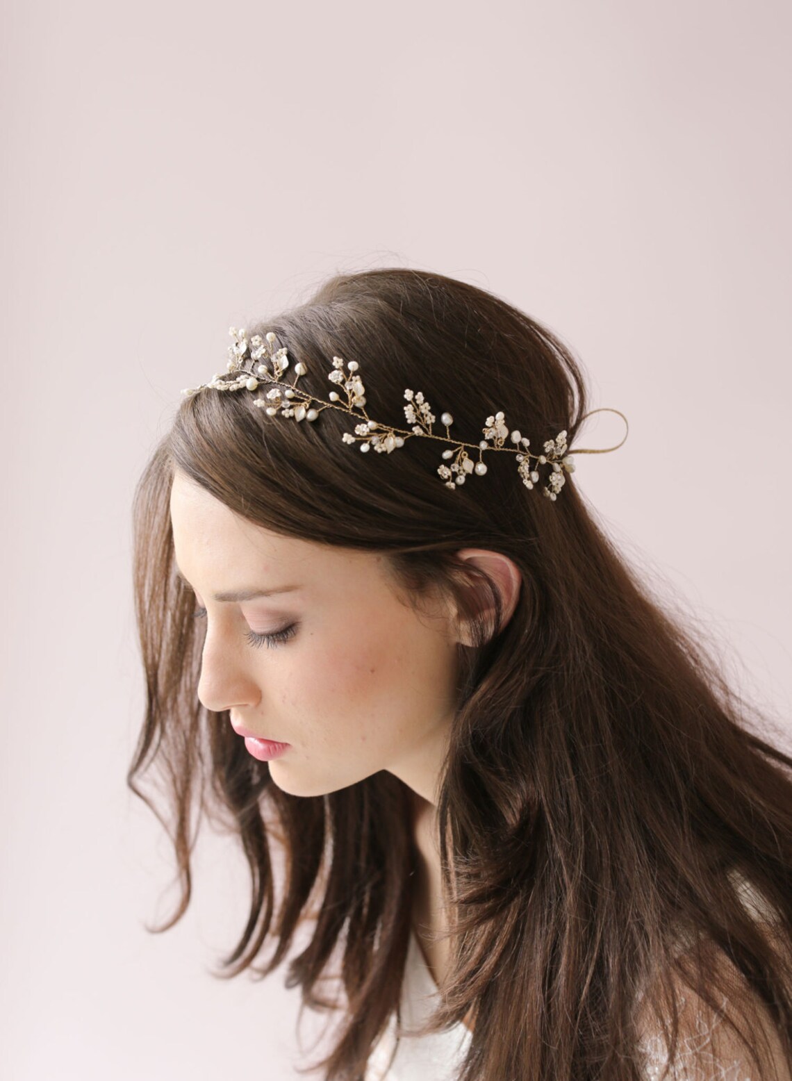 Bridal Beaded Headband - Dainty Beaded Fern Leaf Hair Vine - Style 417 ...