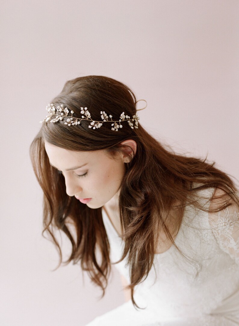 Bridal Beaded Headband Dainty Beaded Fern Leaf Hair Vine Style 417 ...
