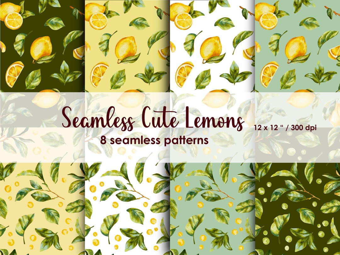 Cute Lemons Digital Paper - Seamless Pastel Citrus Fruit Background ...