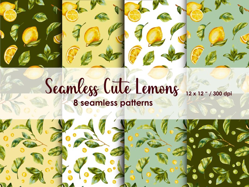Cute Lemons Digital Paper Seamless Pastel Citrus Fruit Background ...