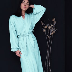 100% Light Blue Cotton Bath Robe, Soft Breathable Cotton Home Robe ...