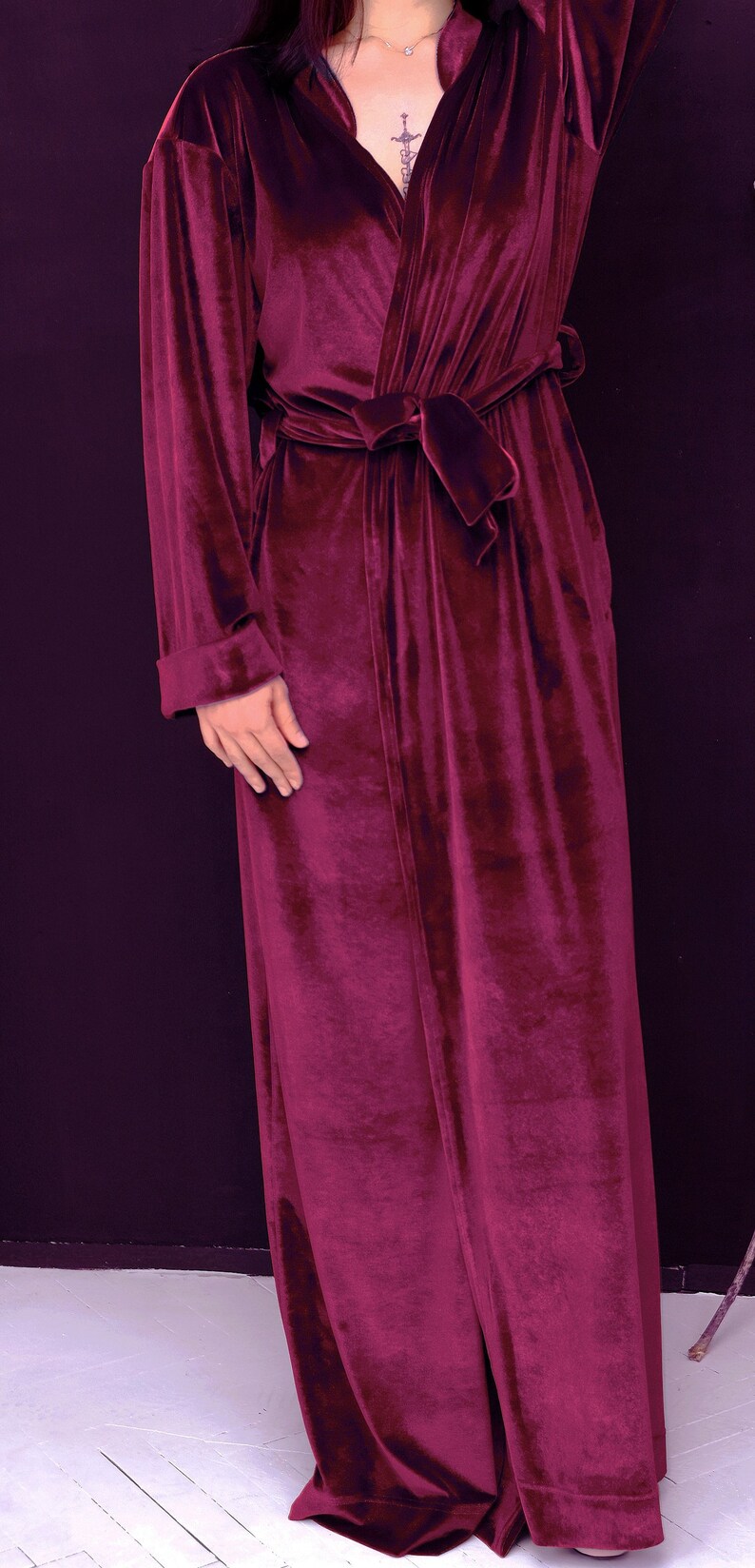 Maroon Red Velvet Robe, Floor Length Maxi Velvet Robe, Bridesmaid ...