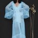 Light Blue Long Mesh Bridal Robe for Wedding, Tulle Ruffled Robe Bell ...