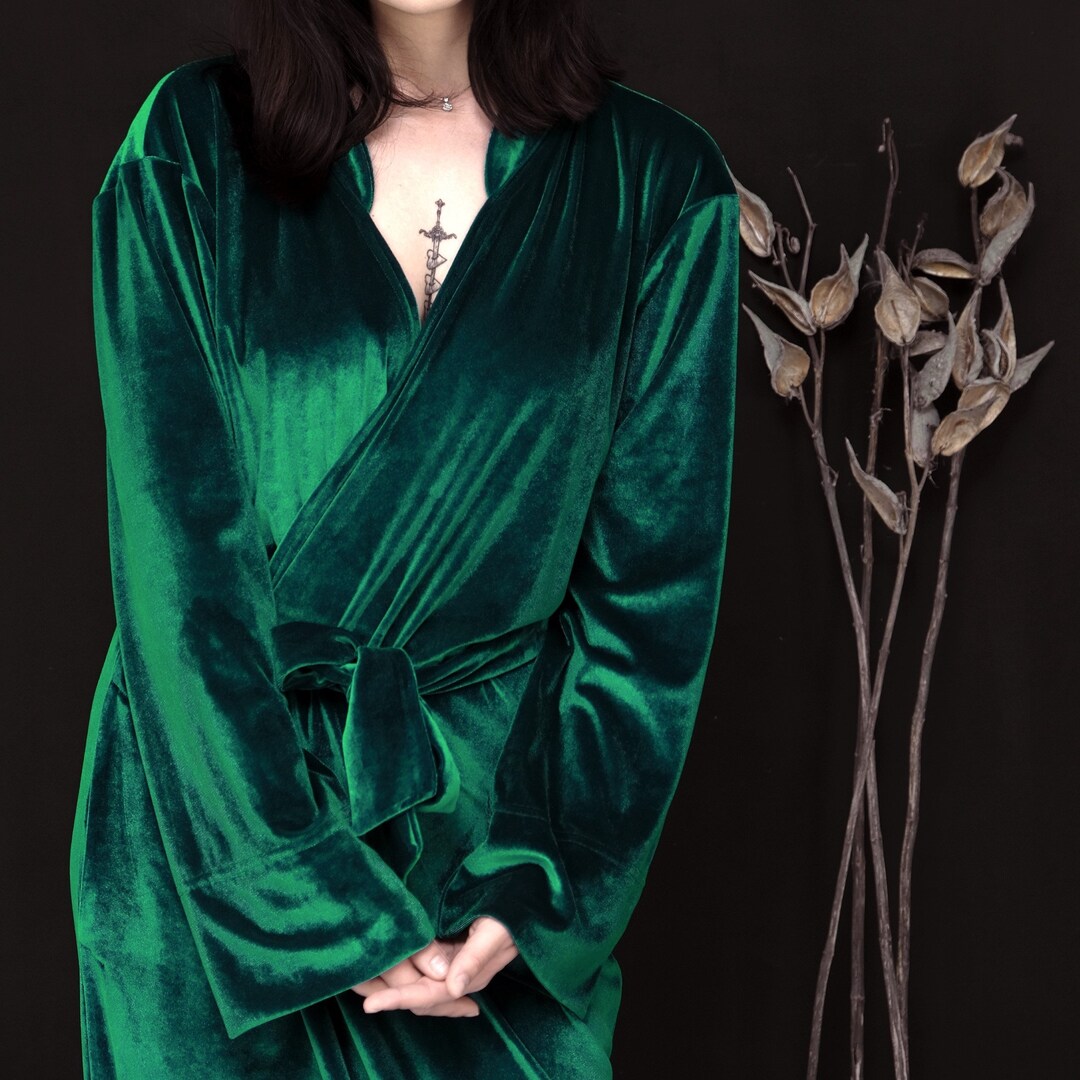 Green Velvet Robe, Maxi Velvet Robe, Bridesmaid Velvet Gown, Elegant ...