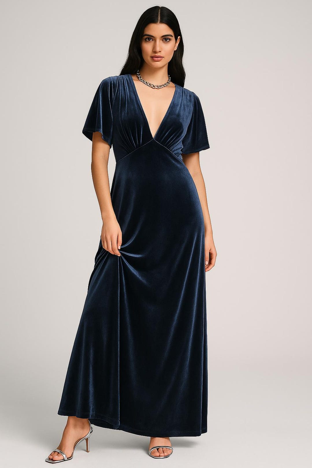 Blue Velvet Dress, Formal Velvet Dress, Elegant Bridesmaid, Floor ...