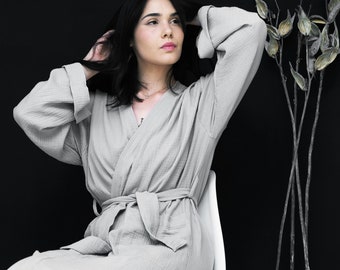 100% Light Blue Cotton Bath Robe, Soft Breathable Cotton Home Robe ...