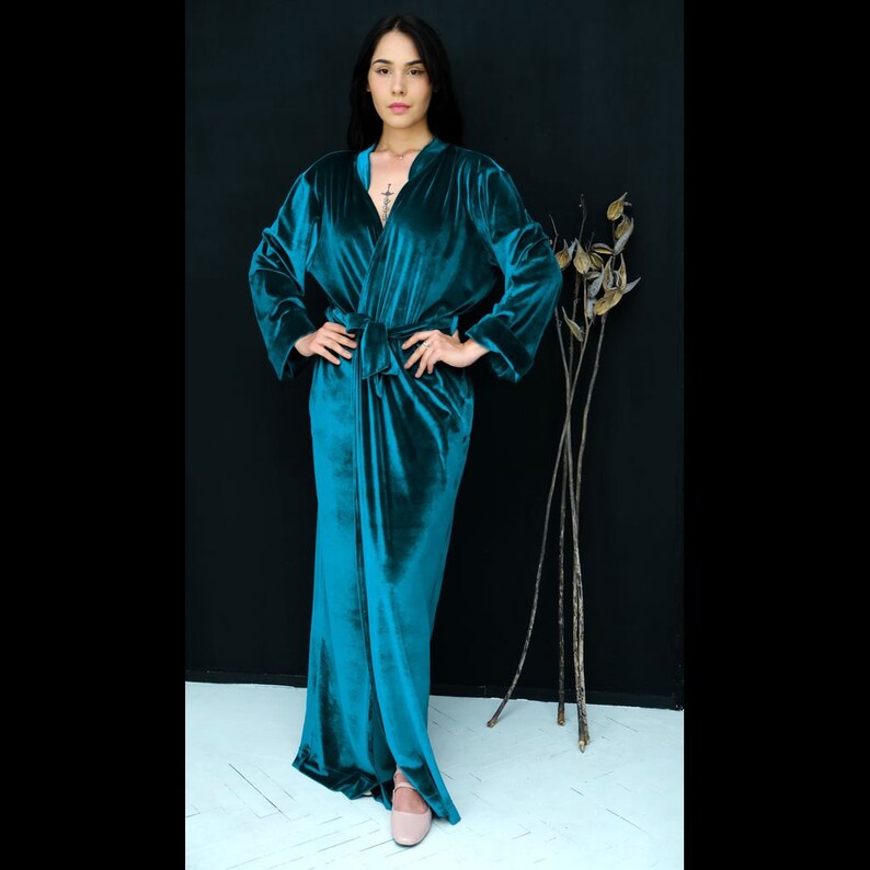 Blue Turquoise Velvet Robe, Maxi Velvet Robe, Bridesmaid Velvet Gown ...