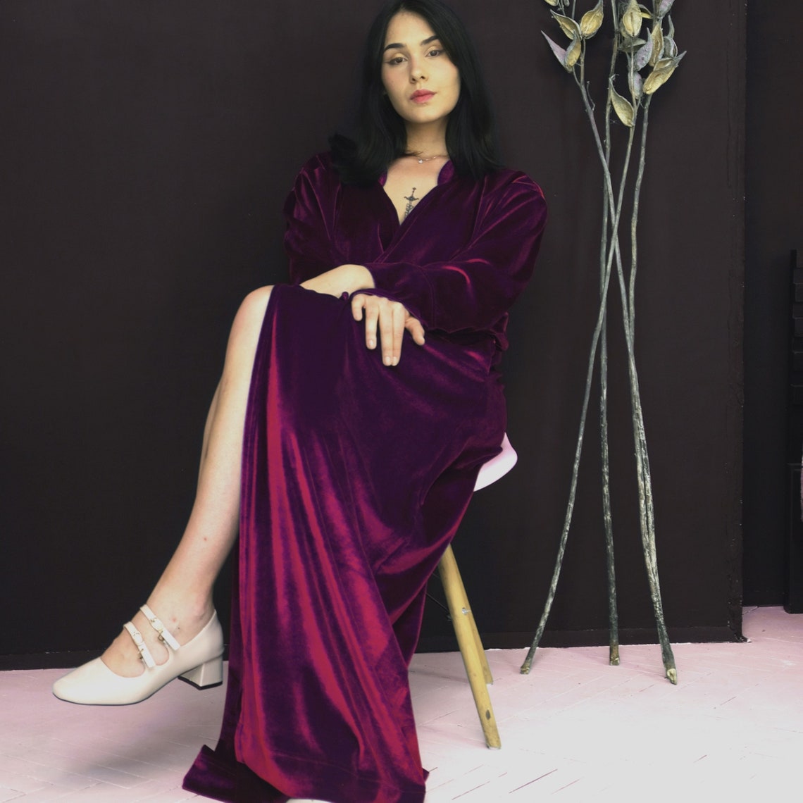 Maroon Red Velvet Robe, Floor Length Maxi Velvet Robe, Bridesmaid ...