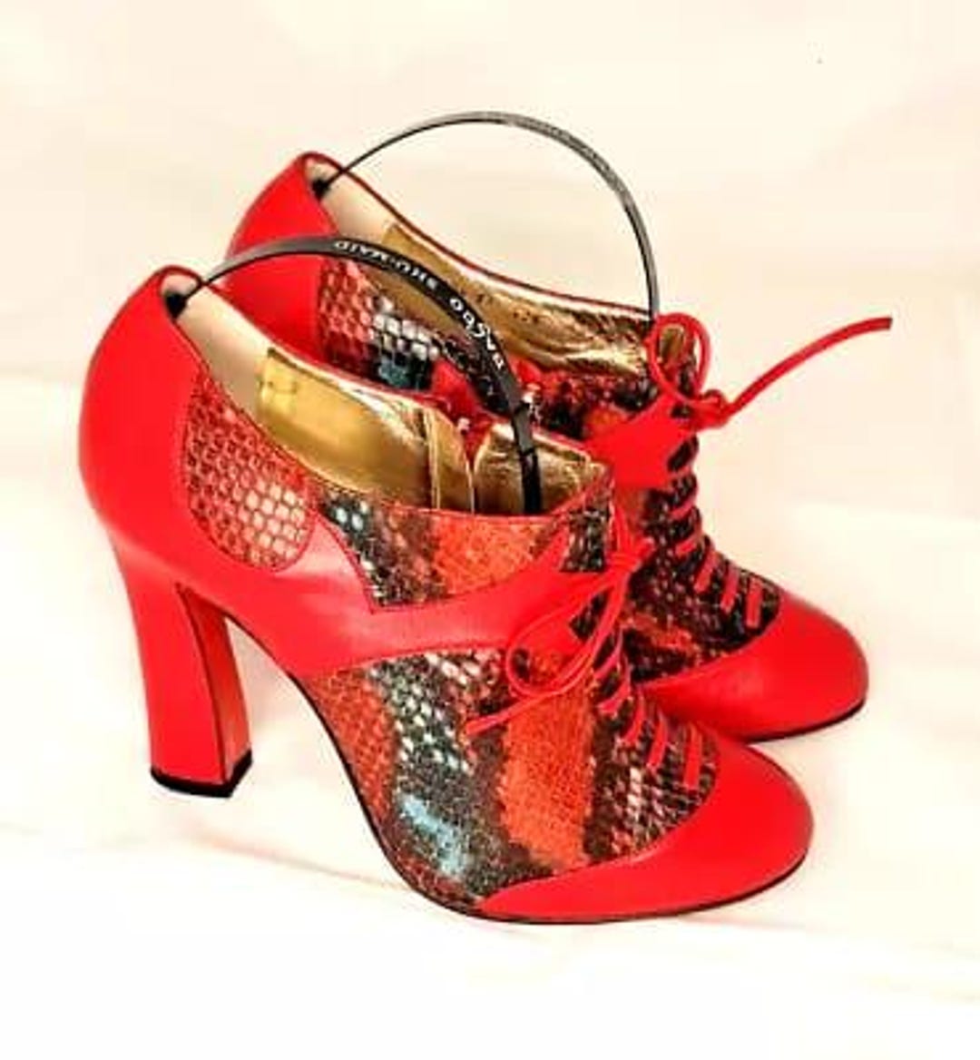 Victorio & Lucchino Sevi High Heeled Booties Size 4 Designer Red Black Snakeskin - Etsy