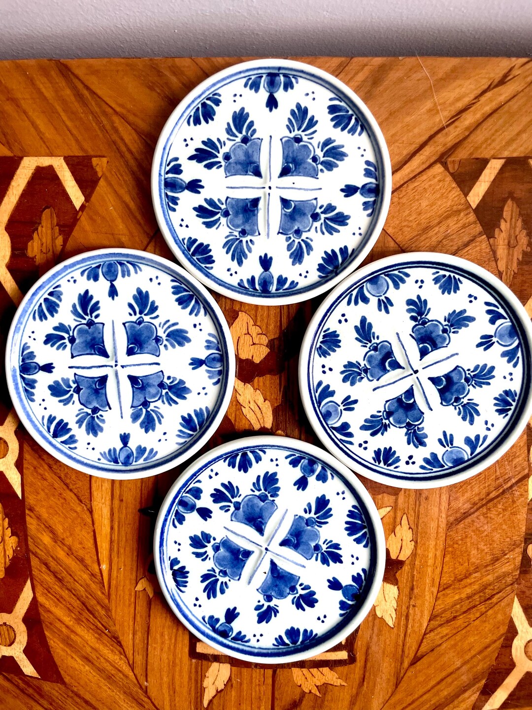 Set of 4 Elegant Delft Vintage Glass Coasters. - Etsy