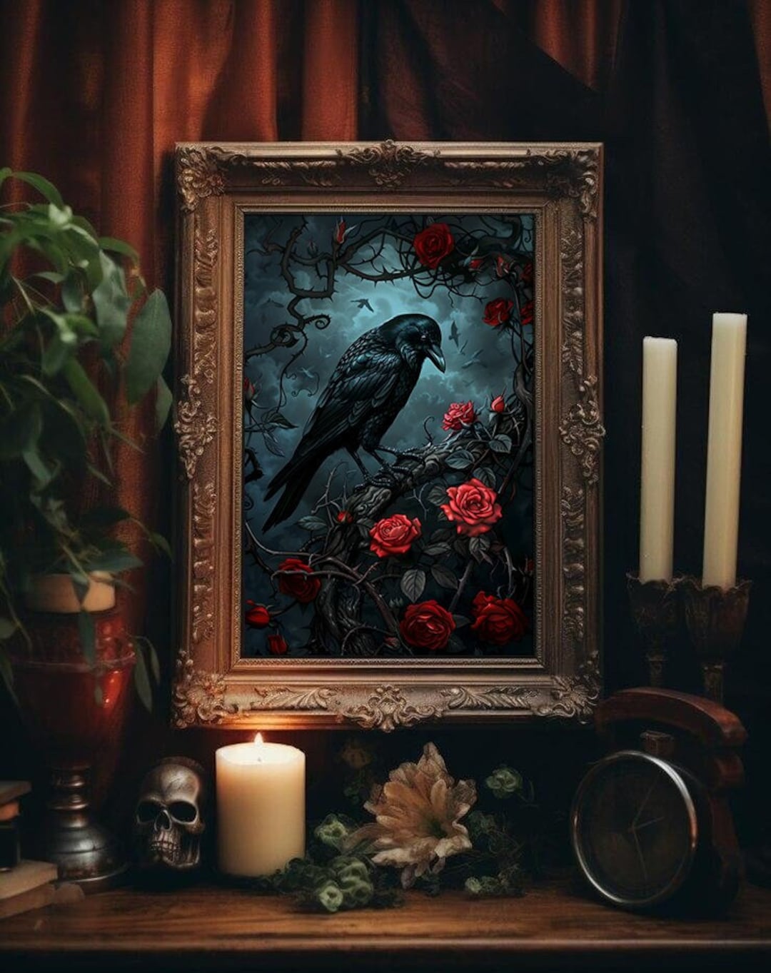 Raven Gothic, Raven Wallpaper, Digital Home Decor, Dark Art, Raven ...