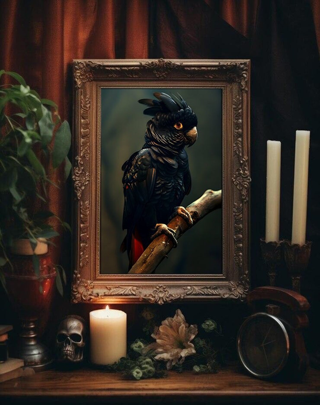 Gothic Parrot Art, Parrot Wallpaper, Black Red Parrot Poster ...