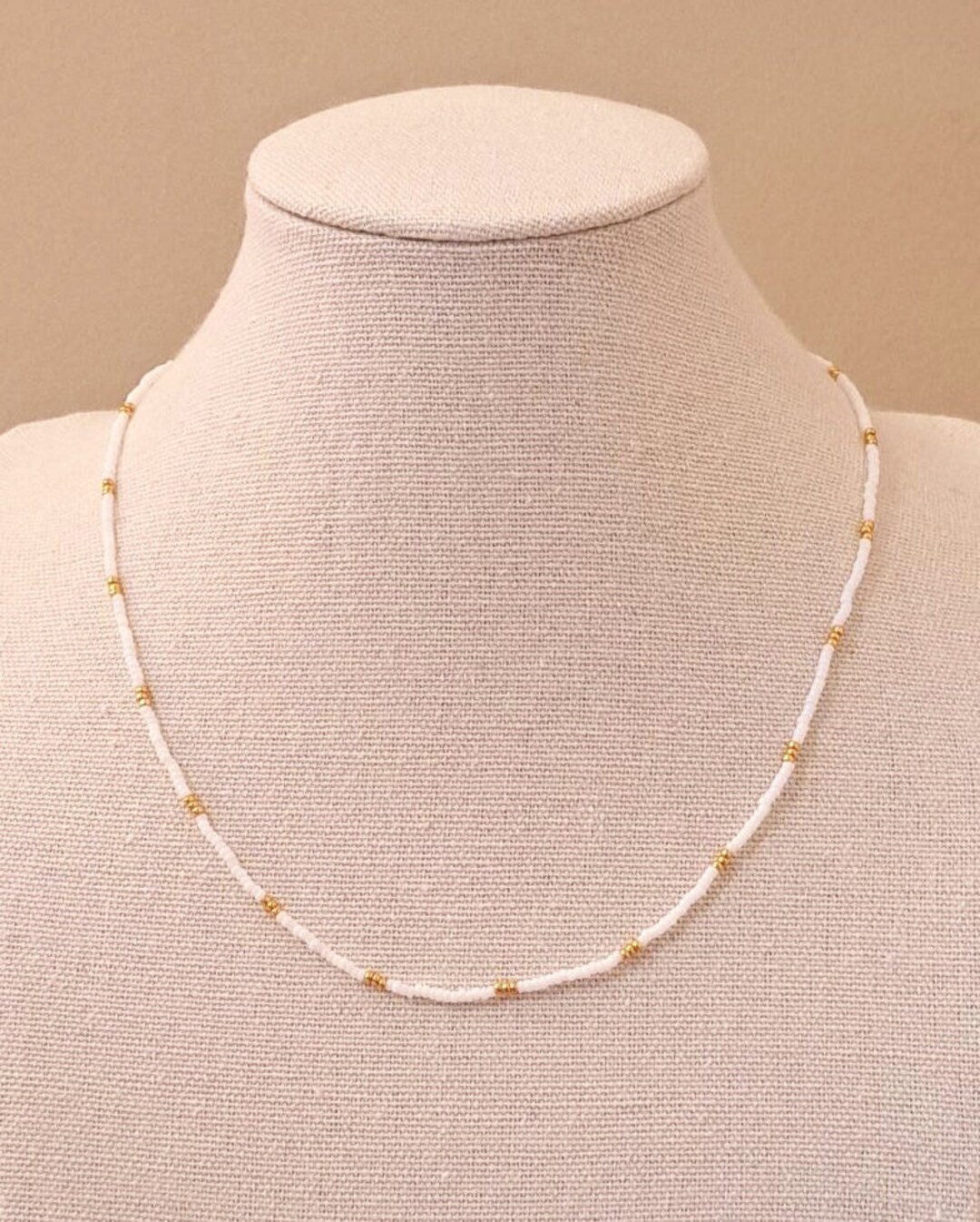 Minimalist White Seed Bead Necklace, Micro 1.5mm Bead White Necklace ...