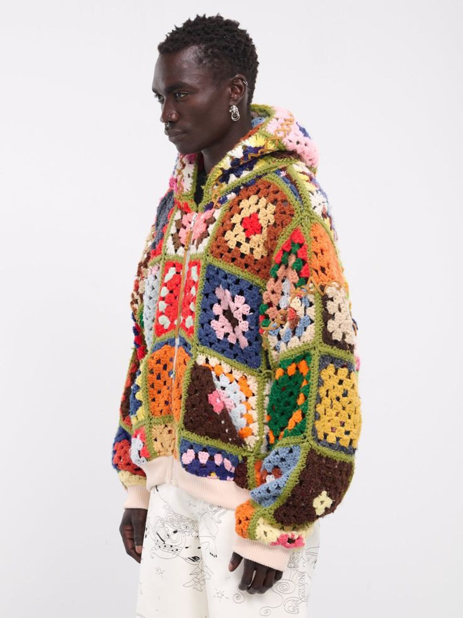 MENS CROCHET HOODIE Jacket Best Gift for Husband Colorful Crochet Shirt ...