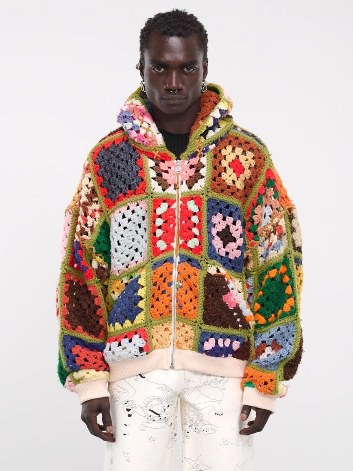 MENS CROCHET HOODIE Jacket Best Gift for Husband Colorful Crochet Shirt ...