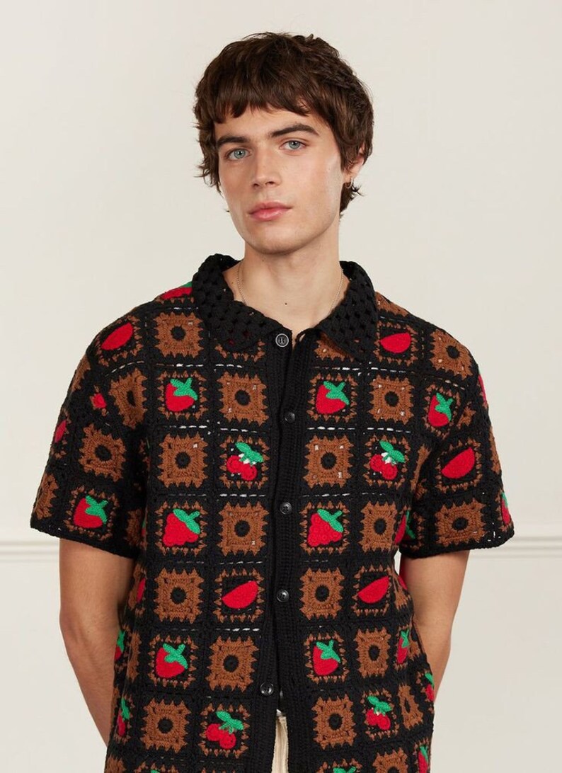 MENS CROCHET SHIRT Beach Holiday Shirt Best Gift for Husband Colorful ...