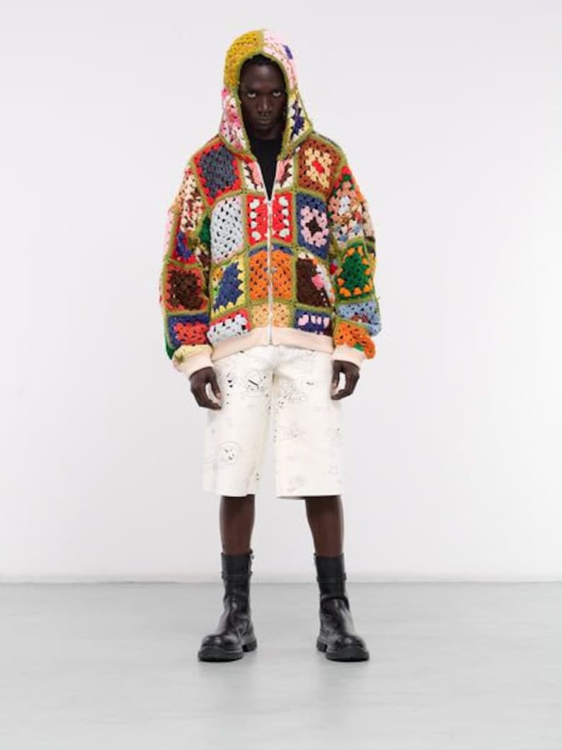 MENS CROCHET HOODIE Jacket Best Gift for Husband Colorful Crochet Shirt ...