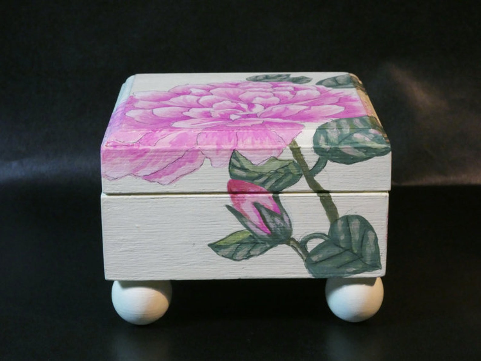 Pink Flower Jewelry Box, Hand Painted Rose Jewelry Organizer, Botanical ...