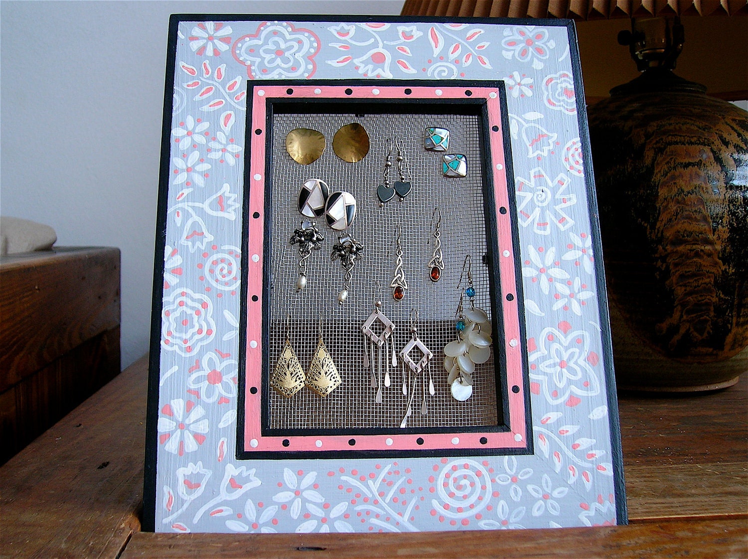 Pink and Grey Earring Stand Table Top Earring Organizer | Etsy