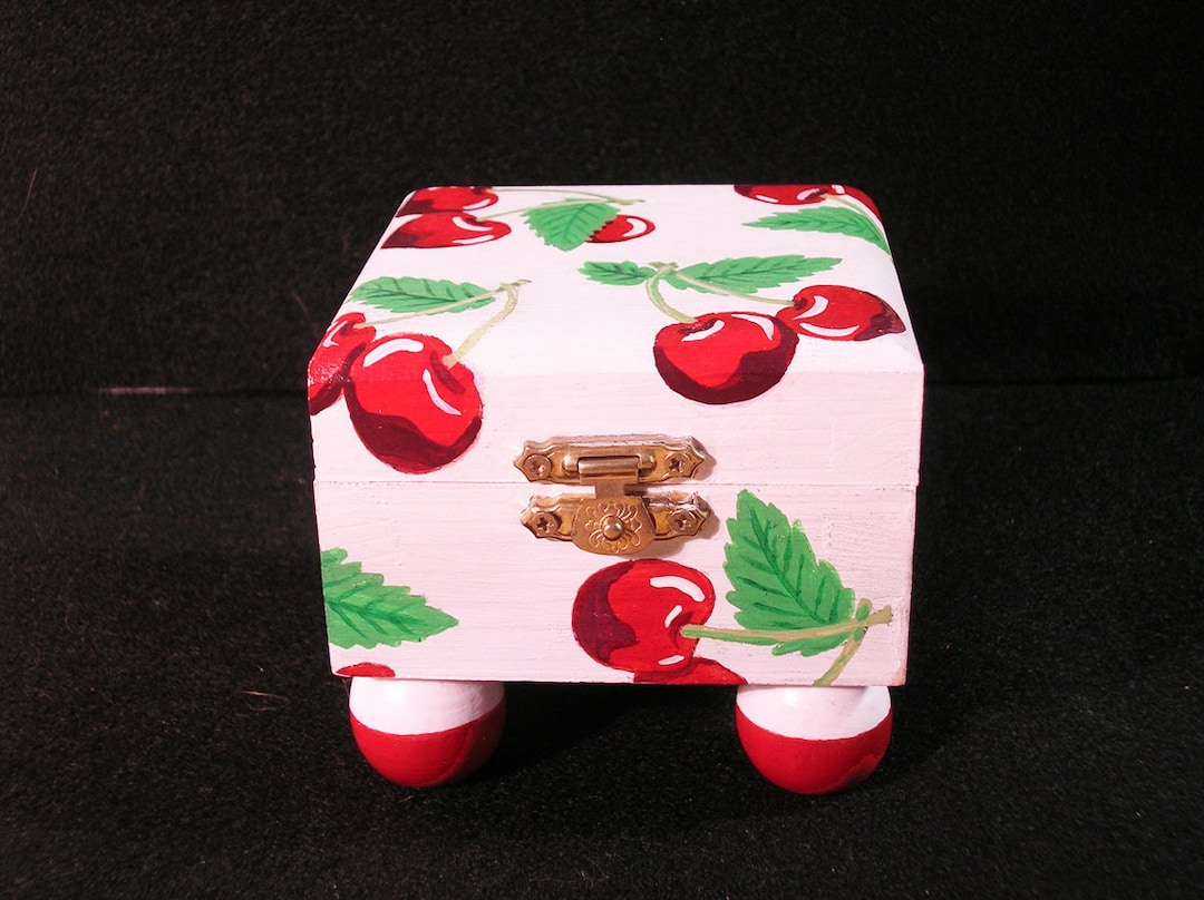 Hand Painted Cherry Jewelry Box: Red Felt Lined Keepsake - Etsy