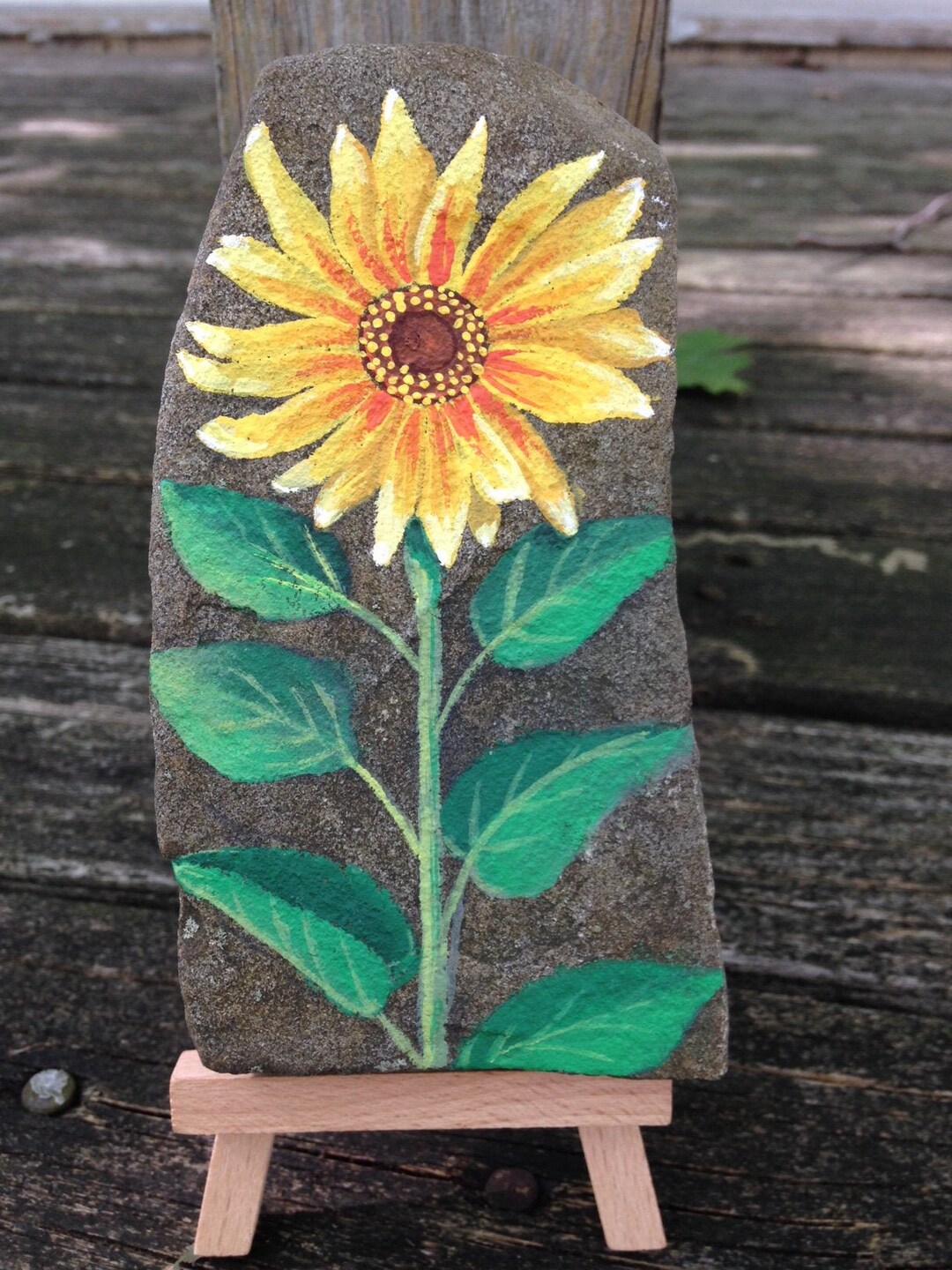 Sunflower Stone Painting, Repurposed Stone Painting, Summer Painted ...