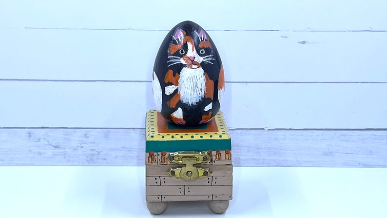 Small Hand Painted Cat Jewelry Box, Calico Kitty Keepsake Box, Wood ...