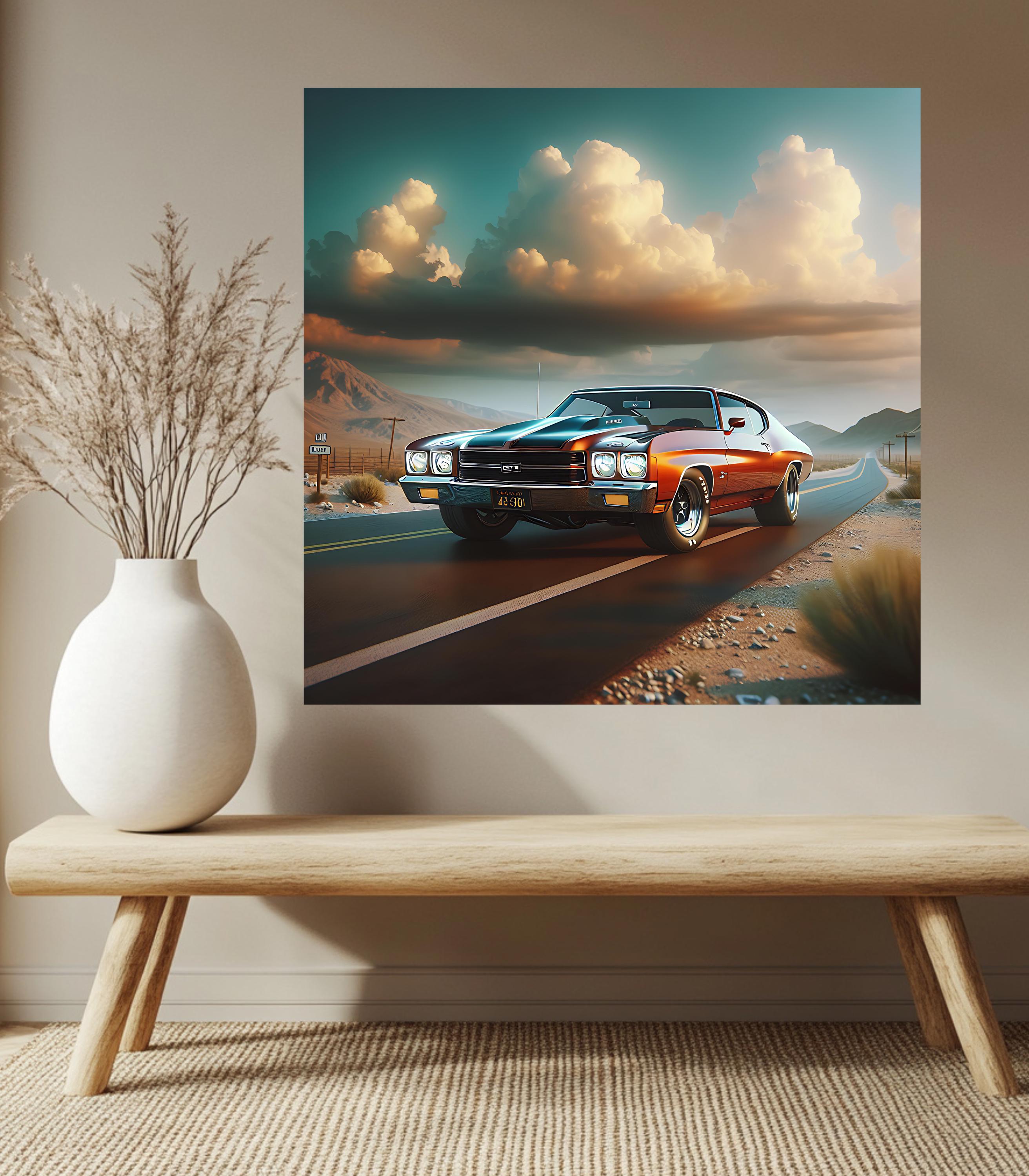 Poster, Vintage Chevy Chevelle Muscle Car Cruising the Streets, Wall ...