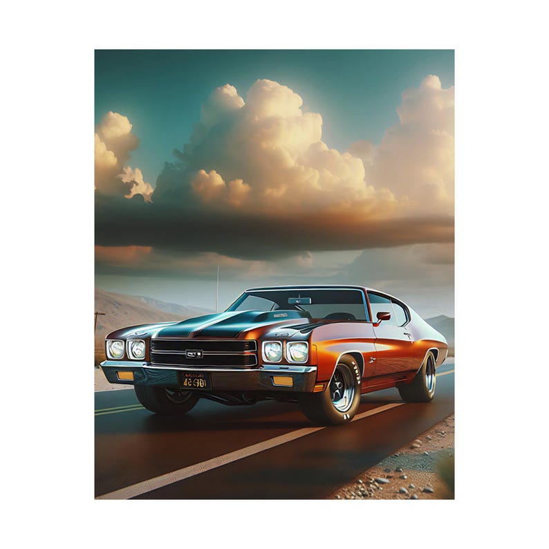 Poster, Vintage Chevy Chevelle Muscle Car Cruising the Streets, Wall ...