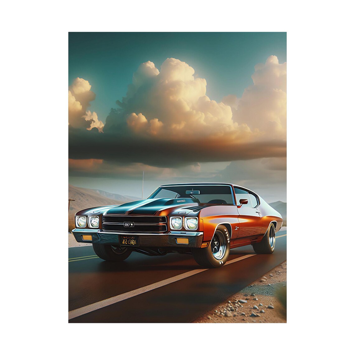 Poster, Vintage Chevy Chevelle Muscle Car Cruising the Streets, Wall ...