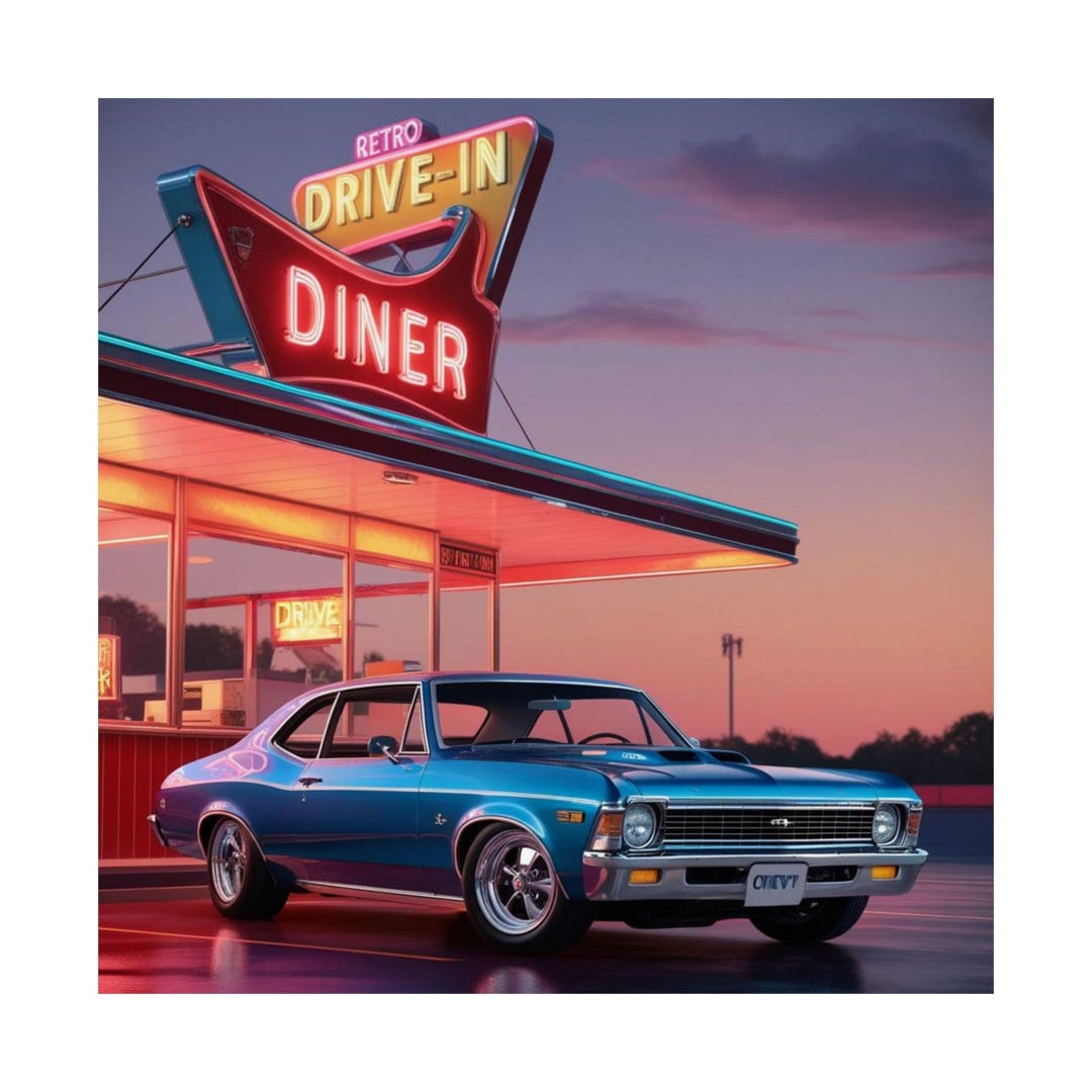 Poster Prints, 1960s Drive-in Diner and 68 Chevy Nova Design - Wall Art ...