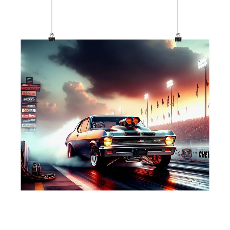 Chevy Nova Drag Strip Satin Poster: Muscle Car Burnout Art - Etsy