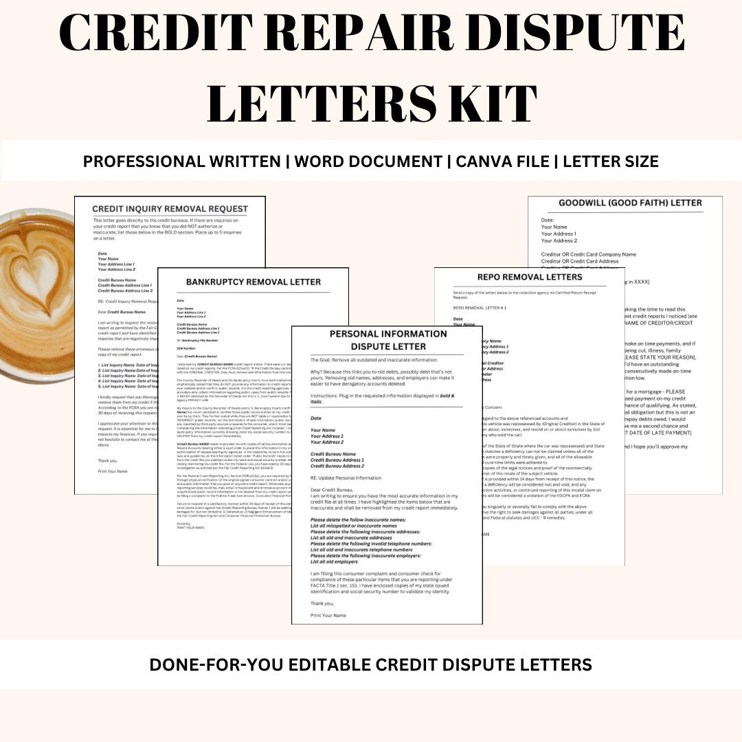 Credit Repair Dispute Letters Kit | Editable Document - Etsy