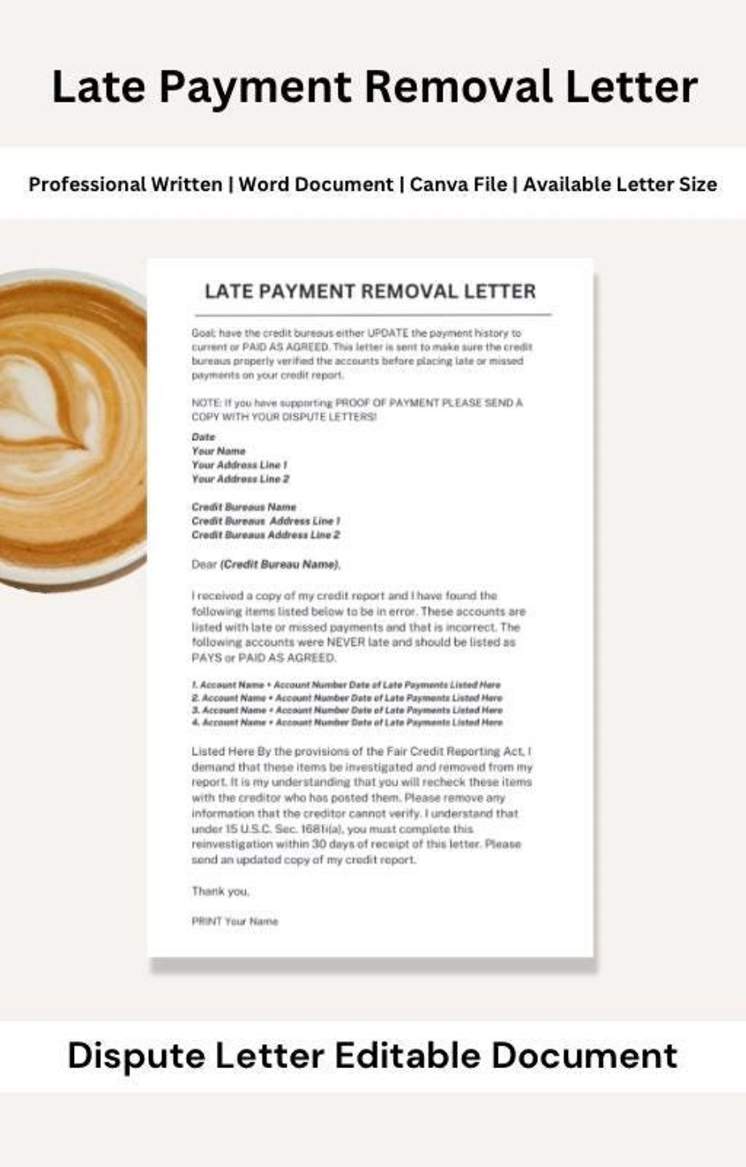 Late Payment Removal Letter - Etsy